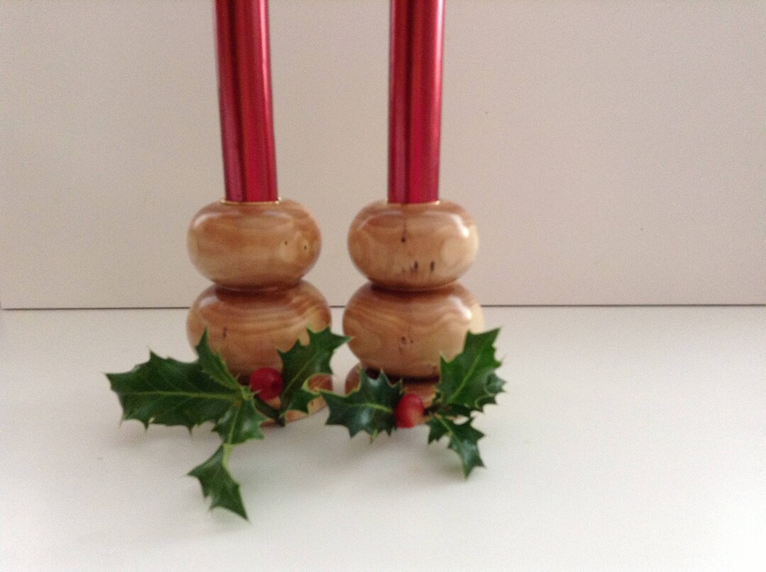 A Beautiful Pair of Hand Turned..... English Yew Candle Sticks ...