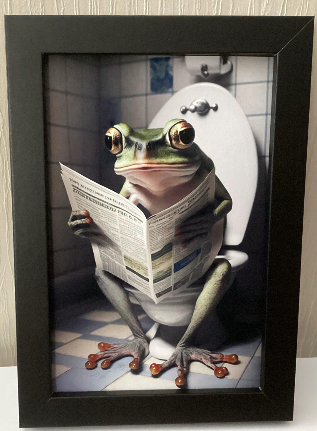 Frog on Toilet Print: Reading Newspaper, Black Frame (6x4 Inch) - Etsy