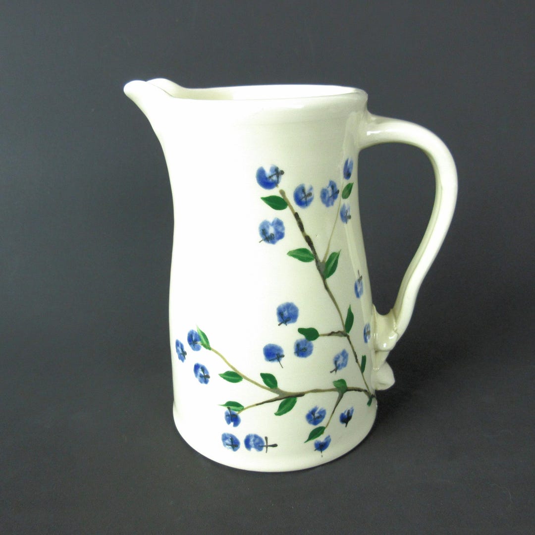 Handmade Ceramic Pitcher With Handpainted Blueberries - Etsy