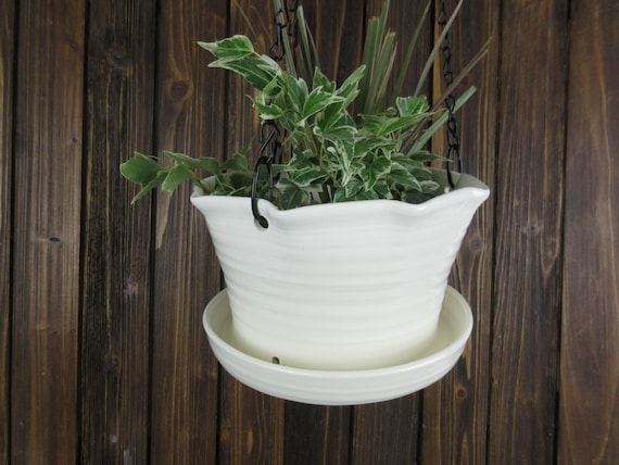 Ceramic Hanging Planter Indoor With Drainage Holes Pottery - Etsy