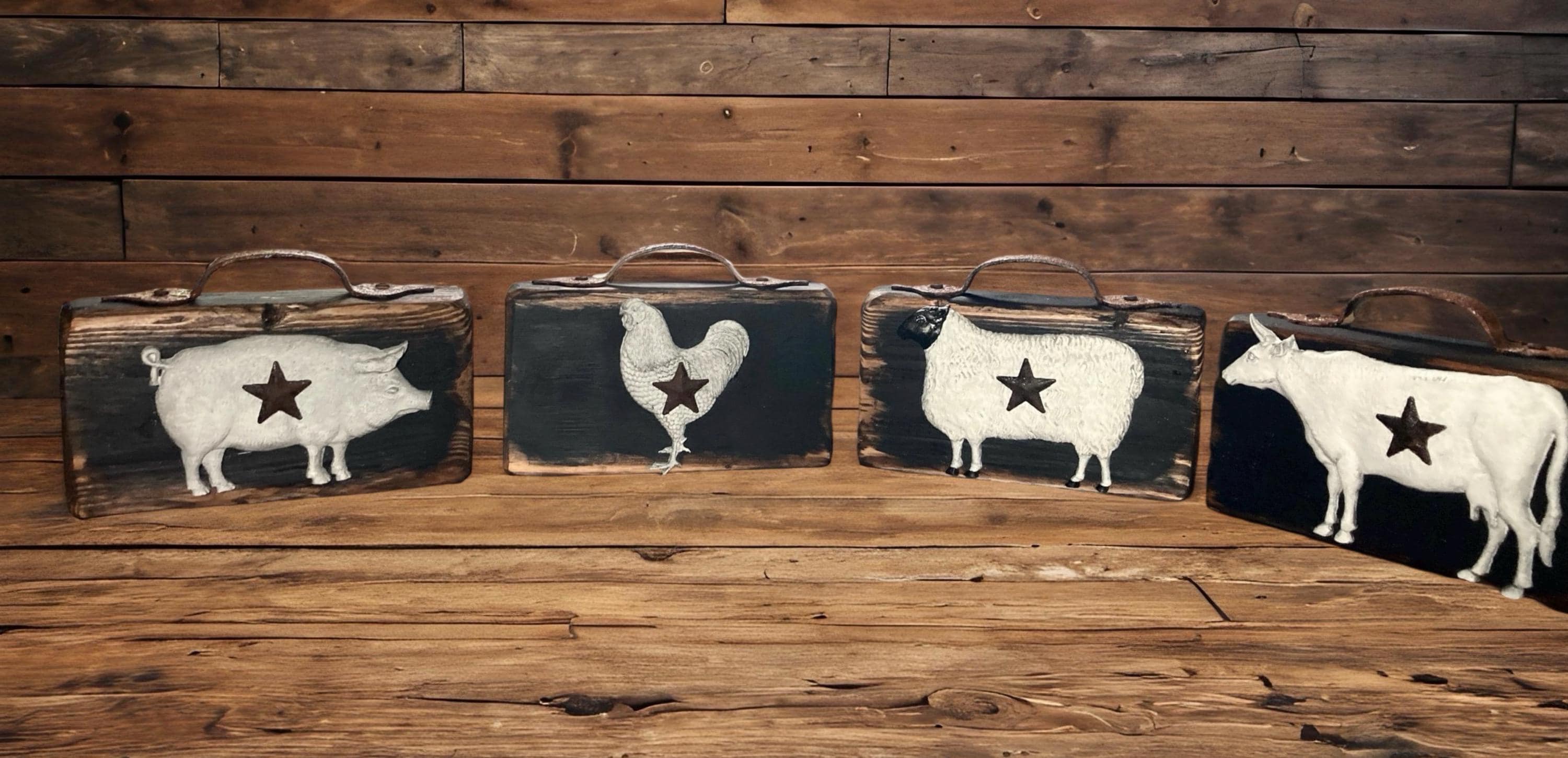 Rustic Farm Animal Wood Shelf Sitter: Primitive Farmhouse Tiered Tray ...