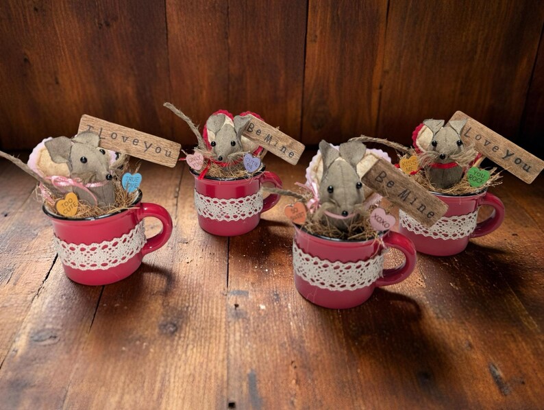 Valentine Primitive Mice: Miniature Mice/ Valentine Décor/tiered Tray ...