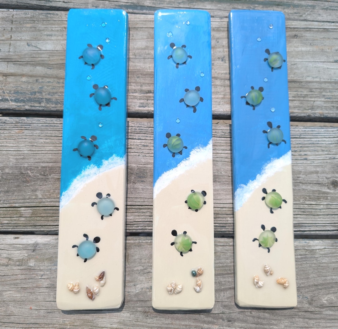 Sea Turtle Art/ Coastal Art/ Rustic Decor/ Glass Art/ Beach Art ...
