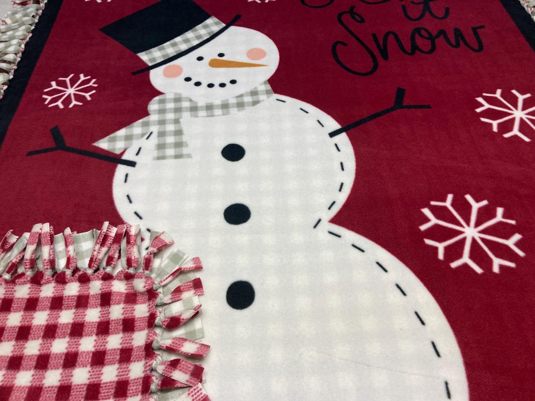 Snowman Reversible Plaid Fleece Blanket-no Sew Fleece Blanket-large - Etsy