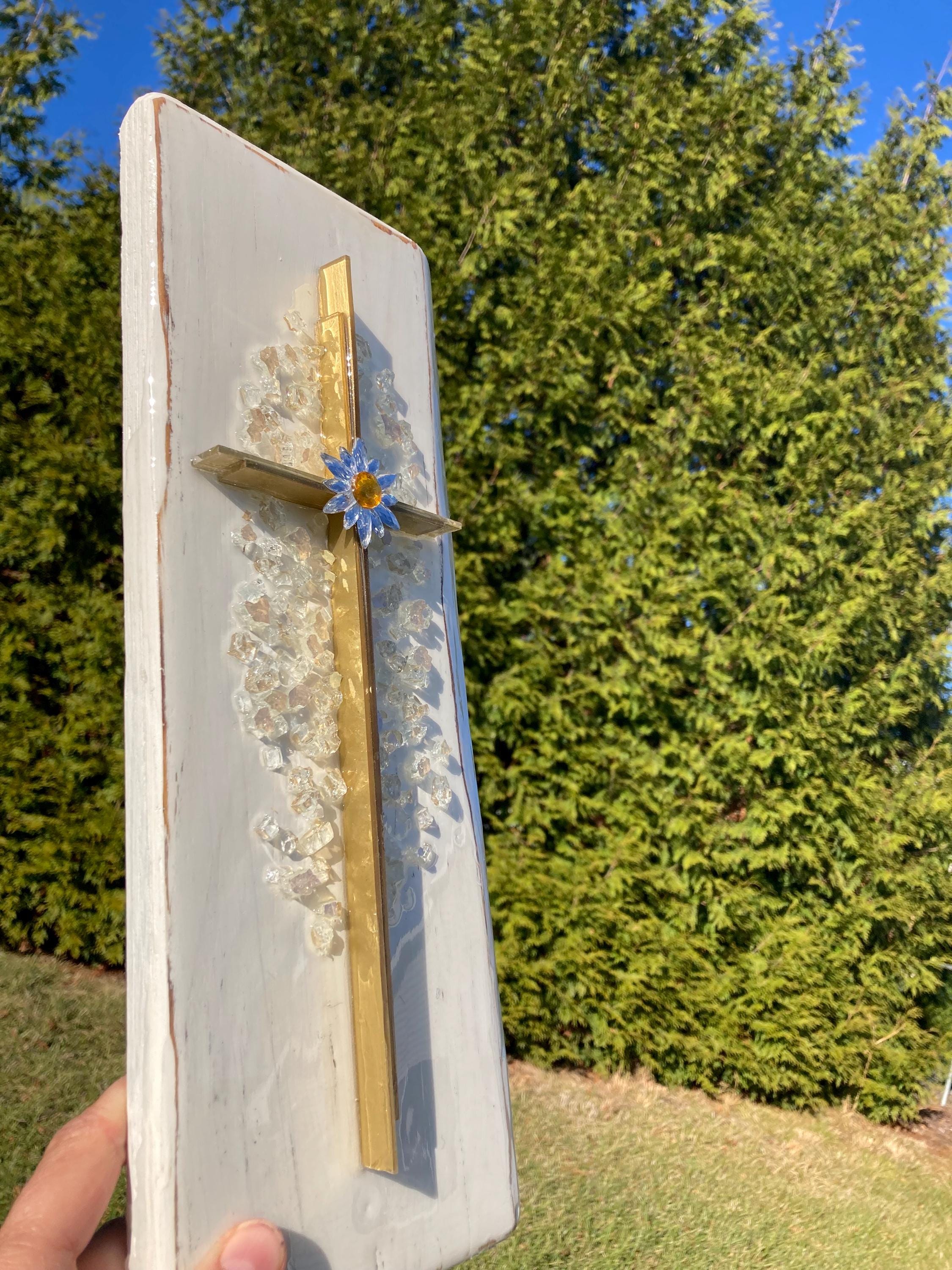 Crushed Glass Cross Art: Rustic Reclaimed Wood Decor - Etsy