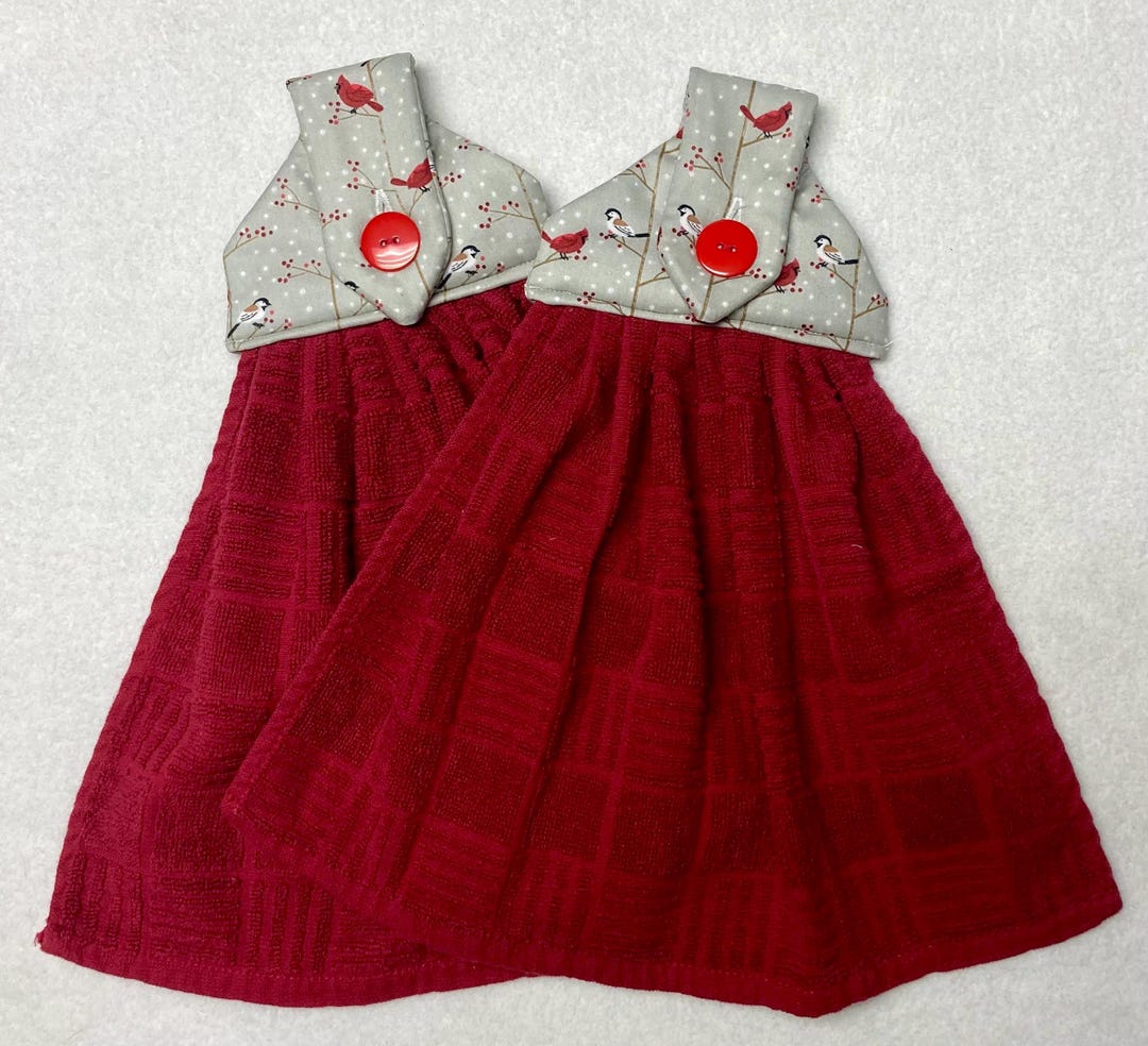 Cardinal Kitchen Towels/ Winter Birds Hanging Kitchen Towels/ Set of ...