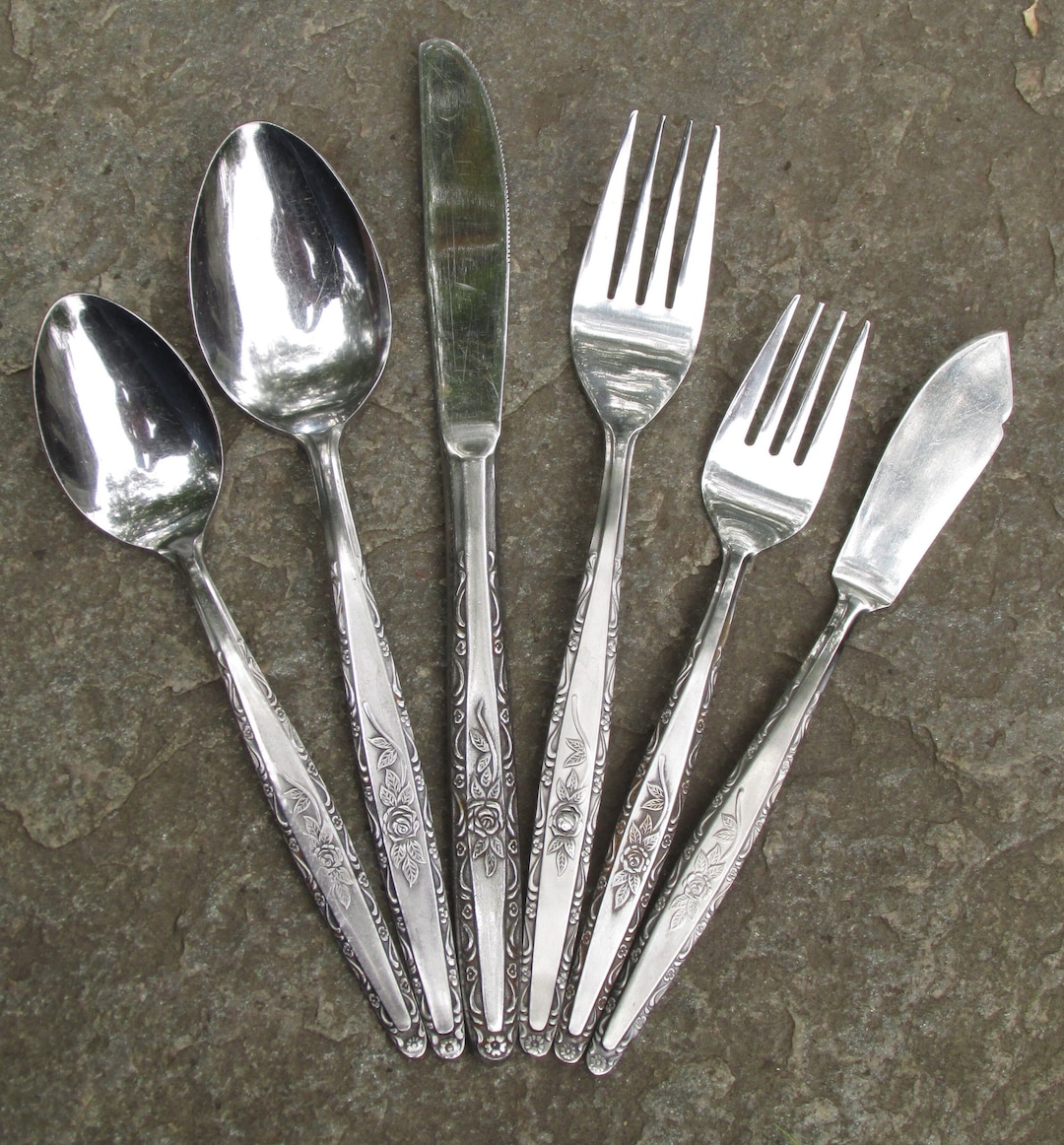 Single Rose Stainless Steel Flatware Vintage Interpur INR7 Japan MCM ...
