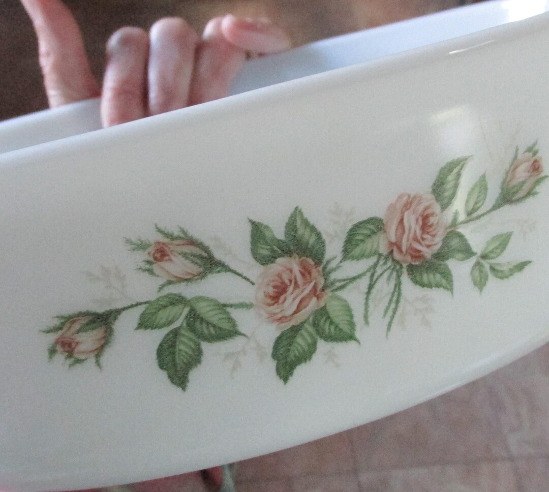 Pyrex Rose Milk Glass French Arcopal Style 045 2.5 Quart Casserole Dish ...