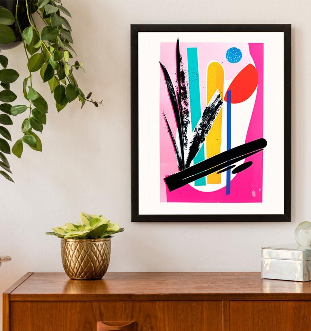 Vibrant Abstract Geometry Pink Pop Art Digital Print - Etsy