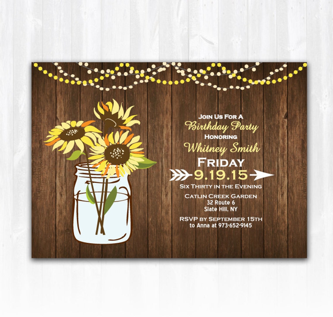 Sunflower Birthday Invitation DIY PRINTABLE Digital File or - Etsy