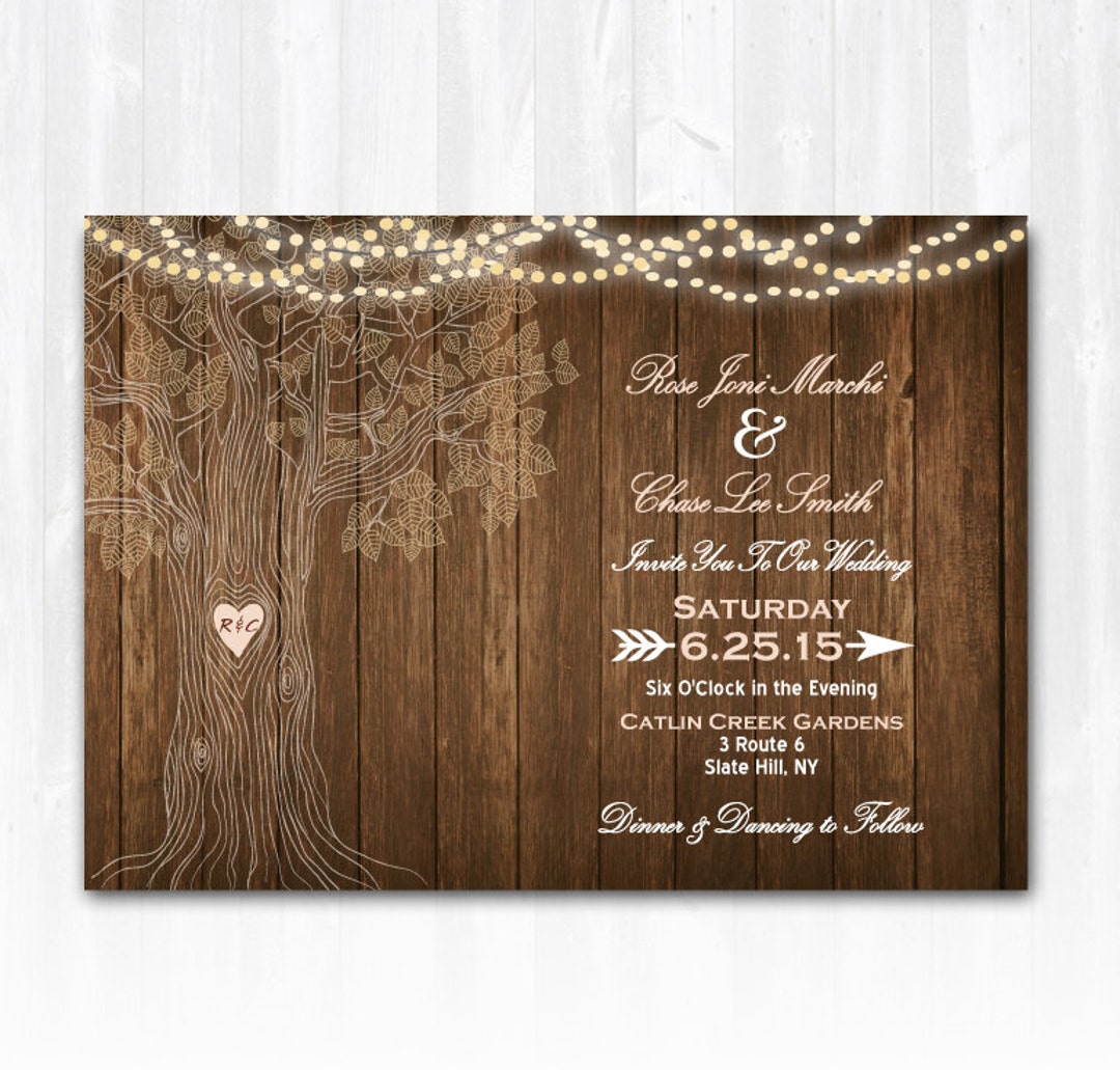 Tree Wedding Invitation Rustic Wedding Invitation String Lights Wedding ...