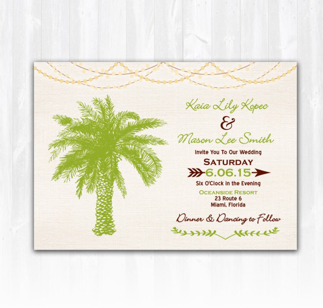 Palm Tree Wedding Invitation DIY PRINTABLE Digital File or - Etsy
