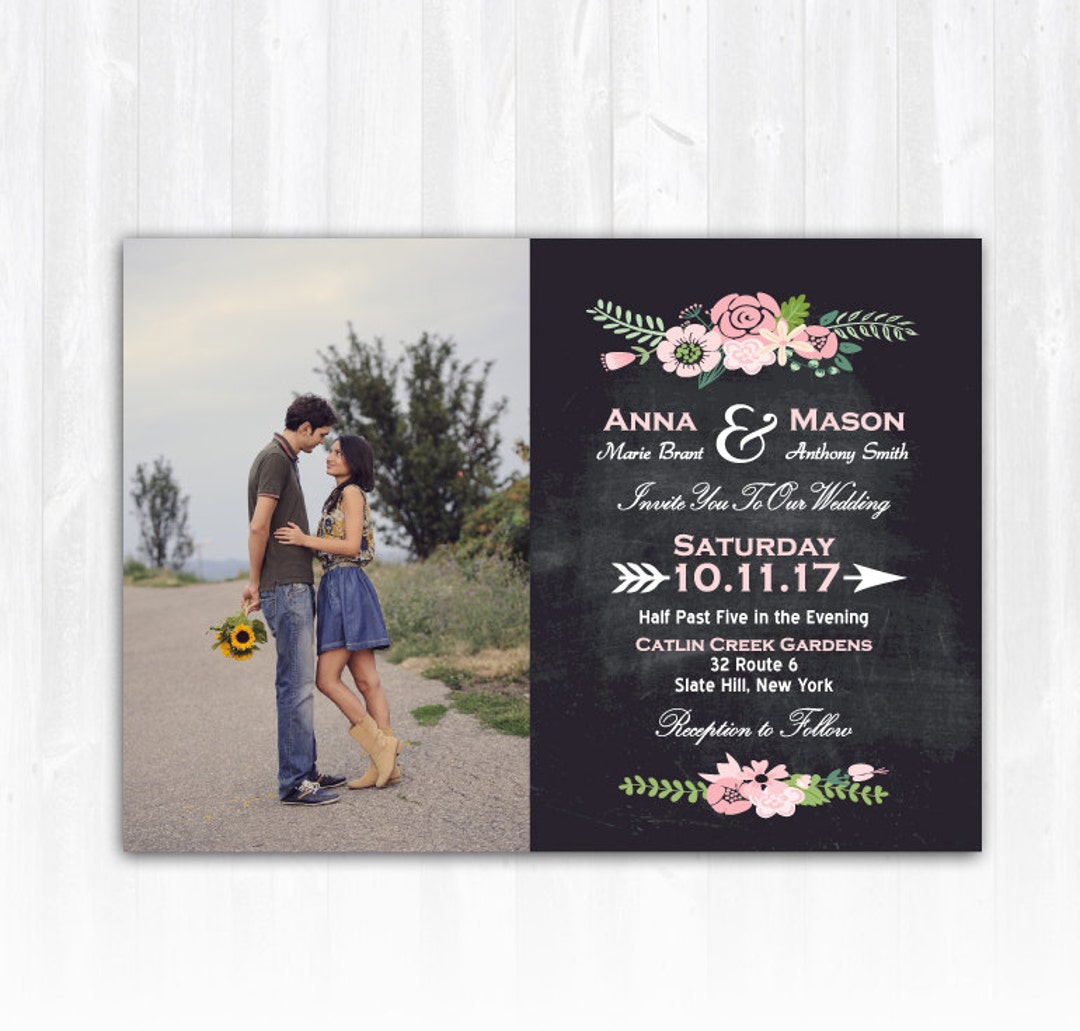Wedding Invitation With Pink Flowers DIY PRINTABLE Digital File or ...