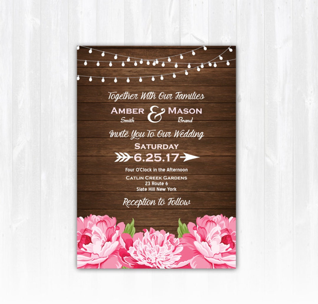 Peony Wedding Invitation DIY PRINTABLE Digital File or Print extra ...