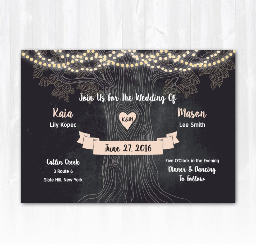 Rustic Tree Wedding Invitation With String Lights DIY PRINTABLE Digital ...