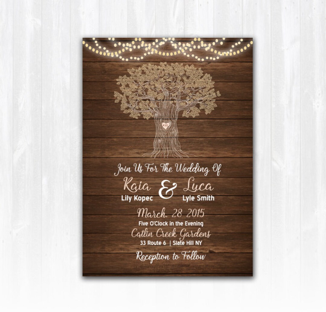 Rustic Tree Wedding Invitation With String Lights DIY PRINTABLE Digital ...
