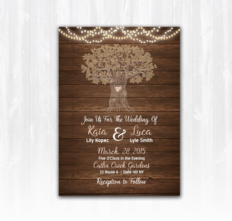 Rustic Tree Wedding Invitation with String Lights DIY | Etsy