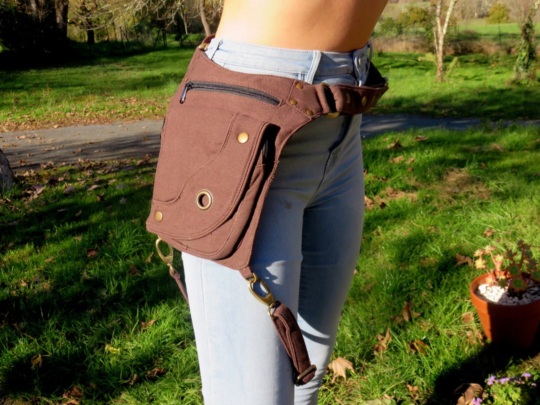Waist Bag , Festival Utility Belt in Cotton Canvas , Circle Pouch Brown ...