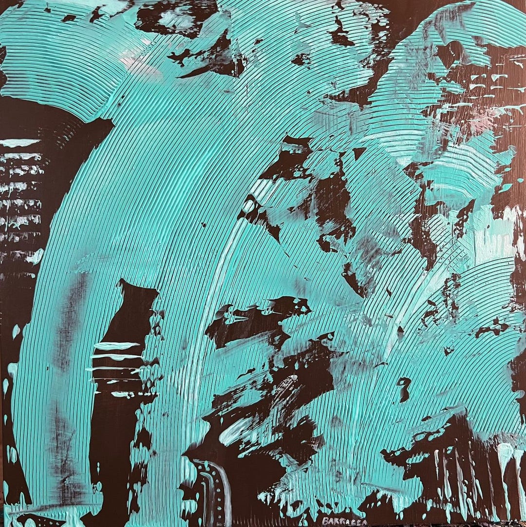 Abstract Brown & Green Acrylic Painting on Wood Panel - "disrupted ...