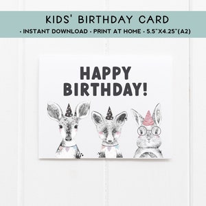 Woodland Animals Happy Birthday Card PRINTABLE Kids Birthday - Etsy