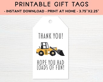 Construction Birthday Party Favor Tag Thank You Tag Dump - Etsy