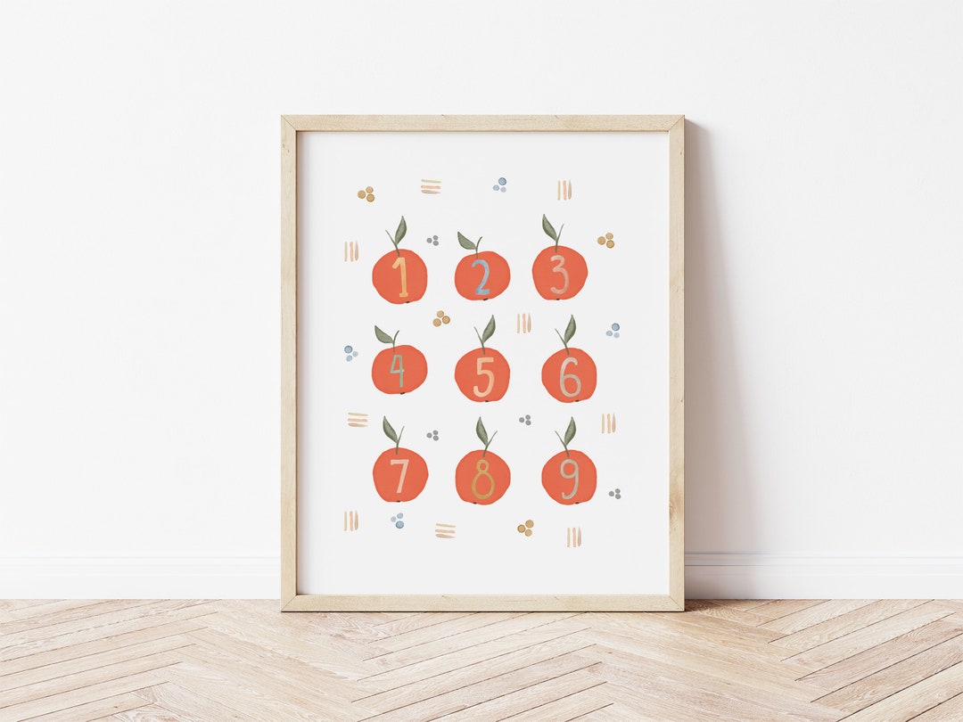 Cute Watercolor Apples Wall Art Print 1-9 Numbered Decor Nursery Decor ...
