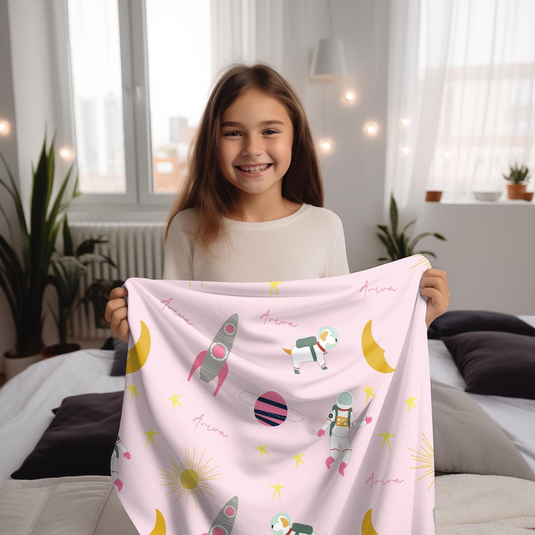 Personalized Outer Space Blanket: Girl Astronaut & Dog Nursery Decor - Etsy