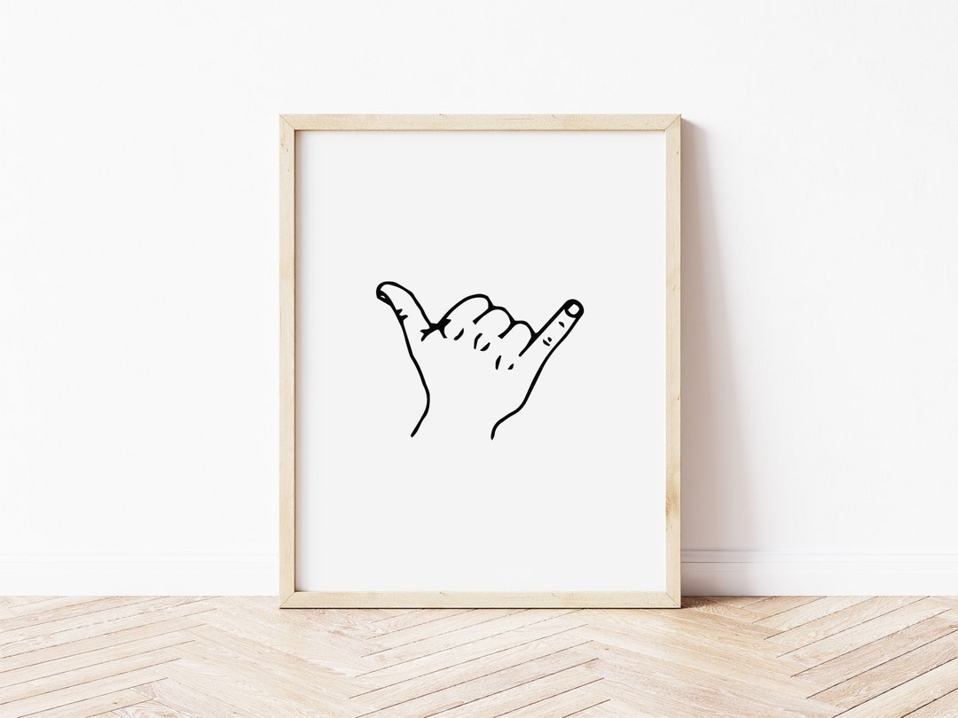 Shaka Art Print Surf Wall Art for Kids Bedroom Shaka Hand Black and ...
