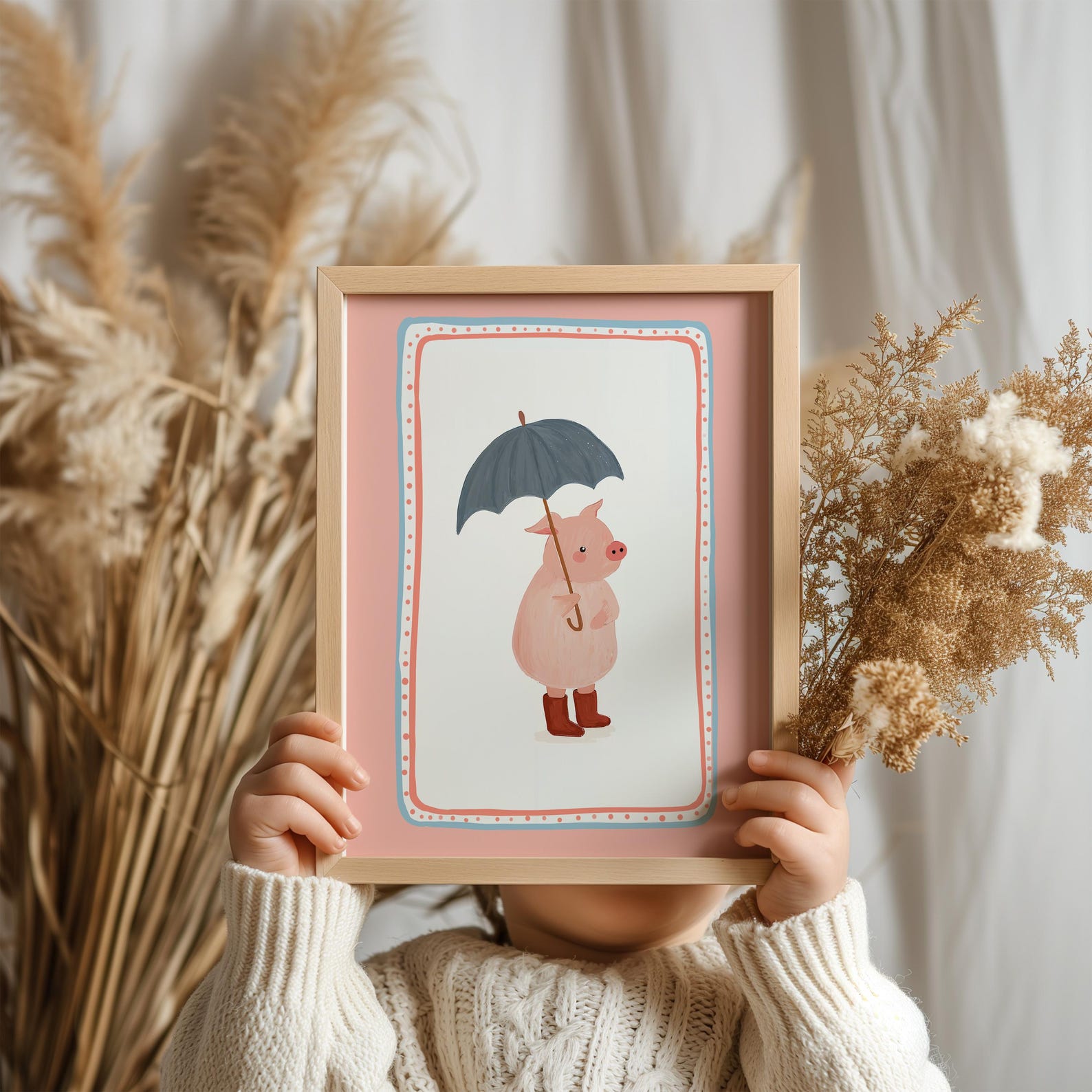 Impresión artística de cerdo con paraguas / Decoración infantil de ...