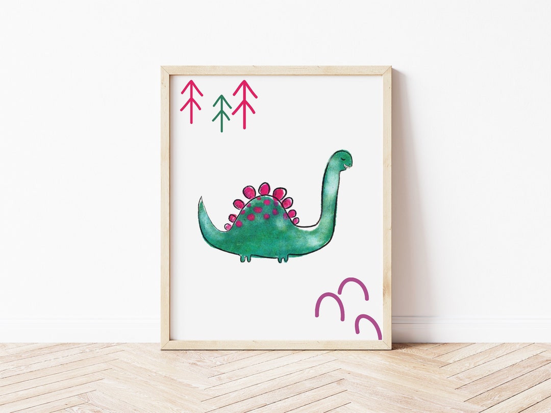 Brontosaurus Wall Art Print cute Watercolor Dinosaur Art for Girls ...
