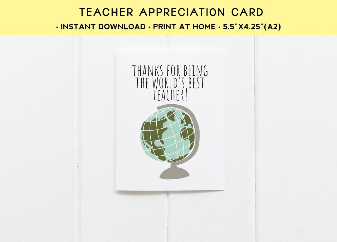 World's Best Teacher Card • PRINTABLE Teacher Appreciation Card ...