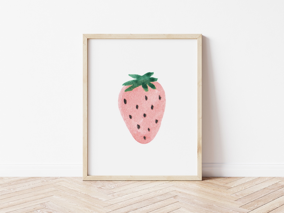 Strawberry Print / Watercolor Strawberry Wall Art for Kids - Etsy