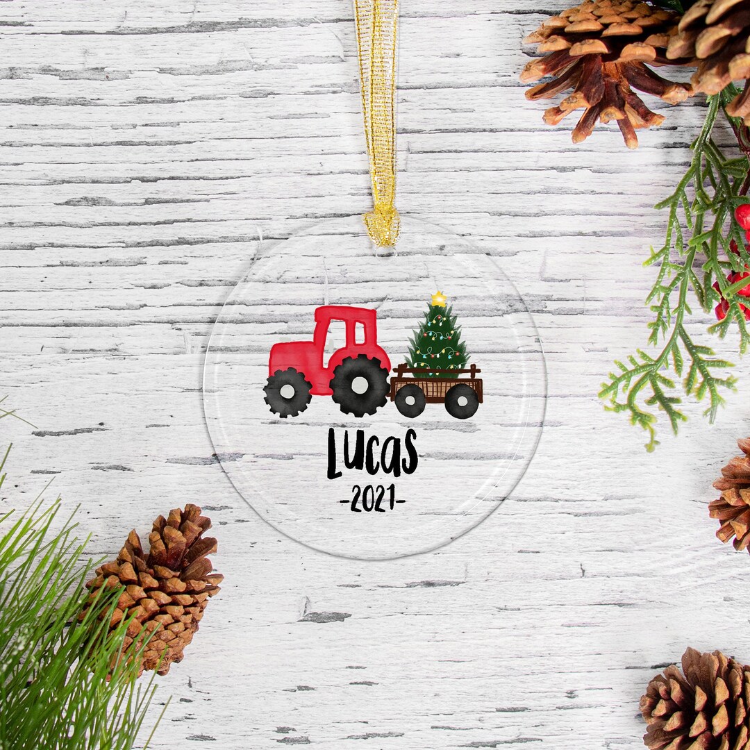 Personalized Tractor Christmas Ornament Custom Glass Tractor Trailer ...