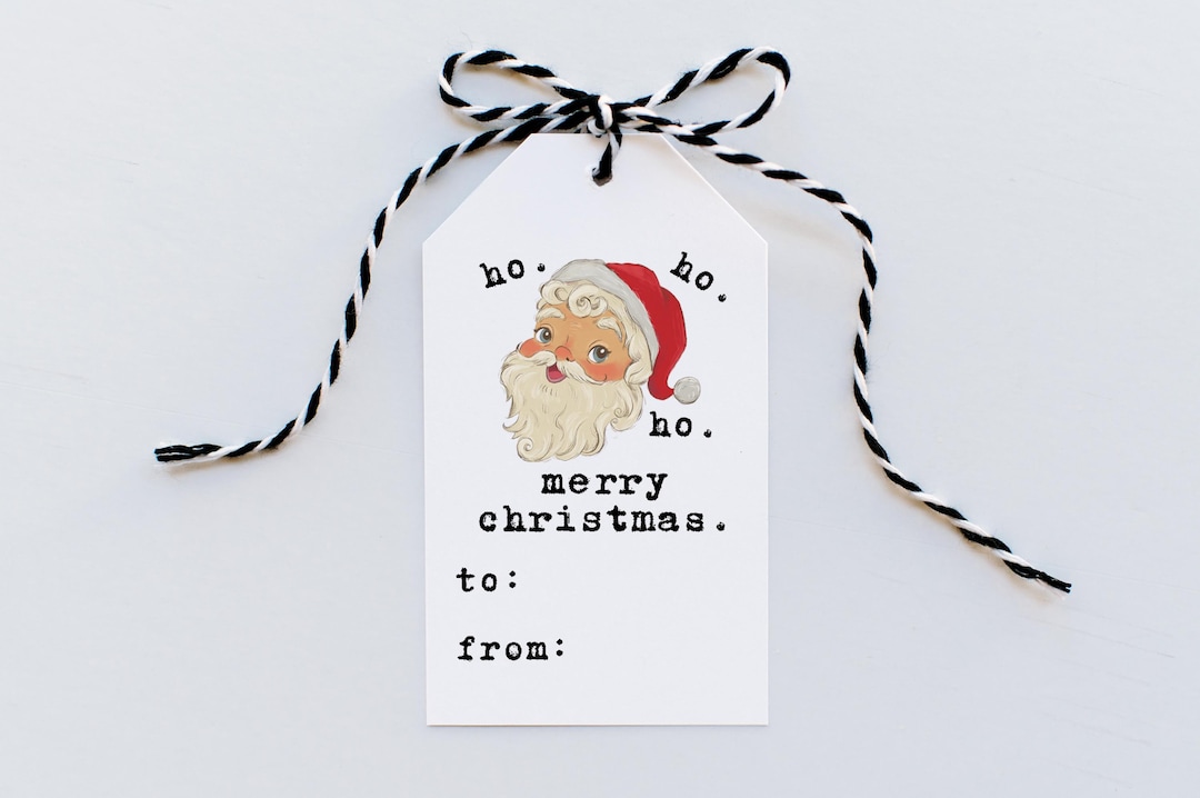 Retro Santa Printable Christmas Gift Tags, Cute Vintage Style Christmas ...