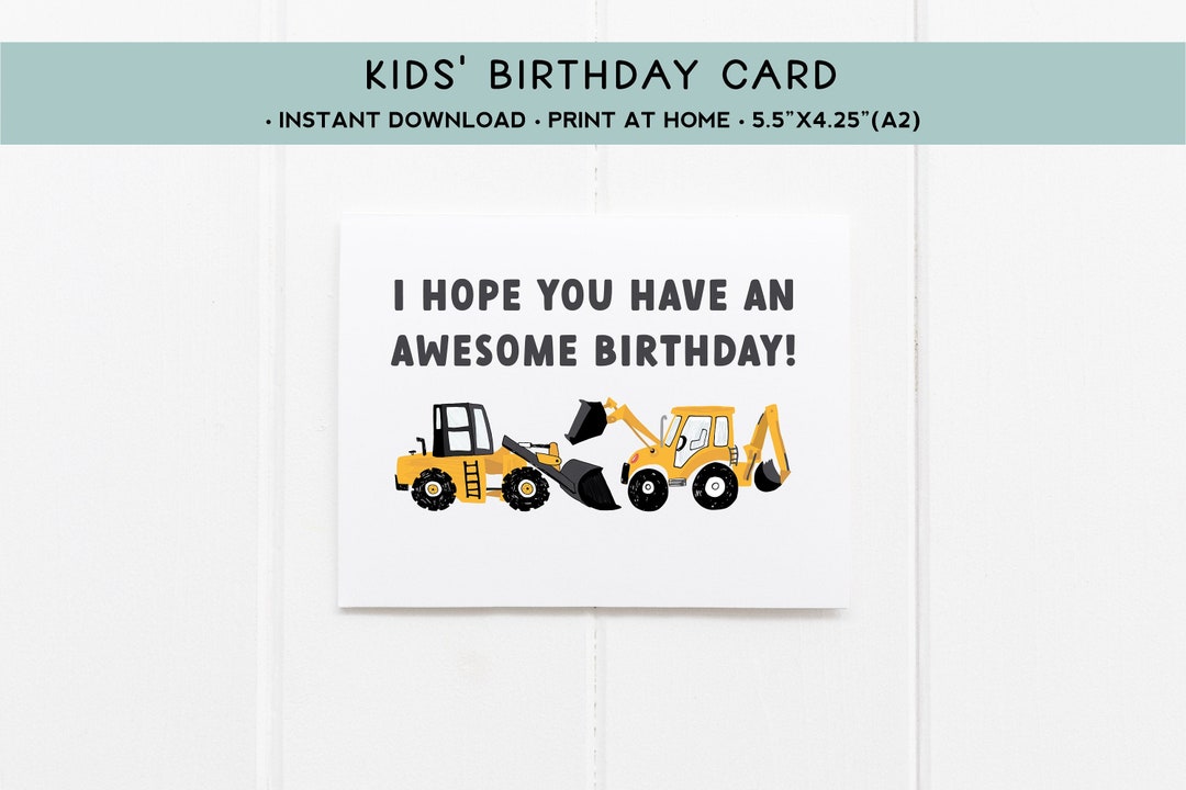 Construction Happy Birthday Card PRINTABLE Kids Birthday Card ...