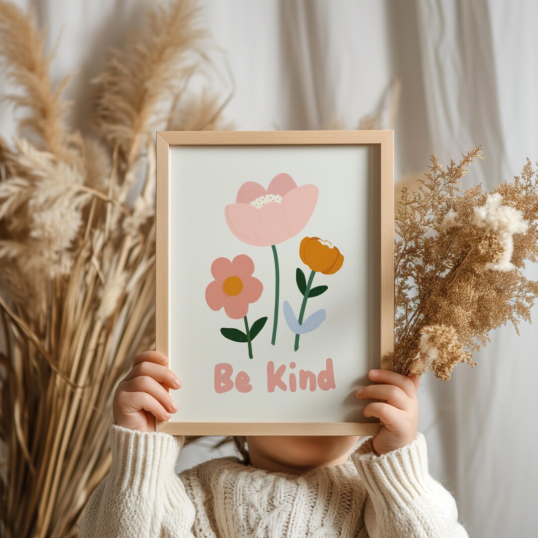 Be Kind Sweet Floral Wall Art: Positive Quote Prints for Kids - Etsy