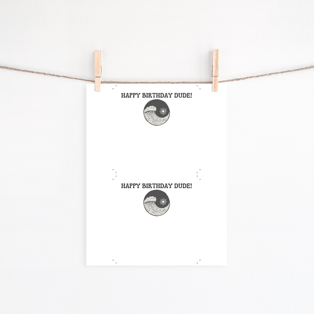 Happy Birthday Dude Printable Birthday Card Kids Surf Printable ...