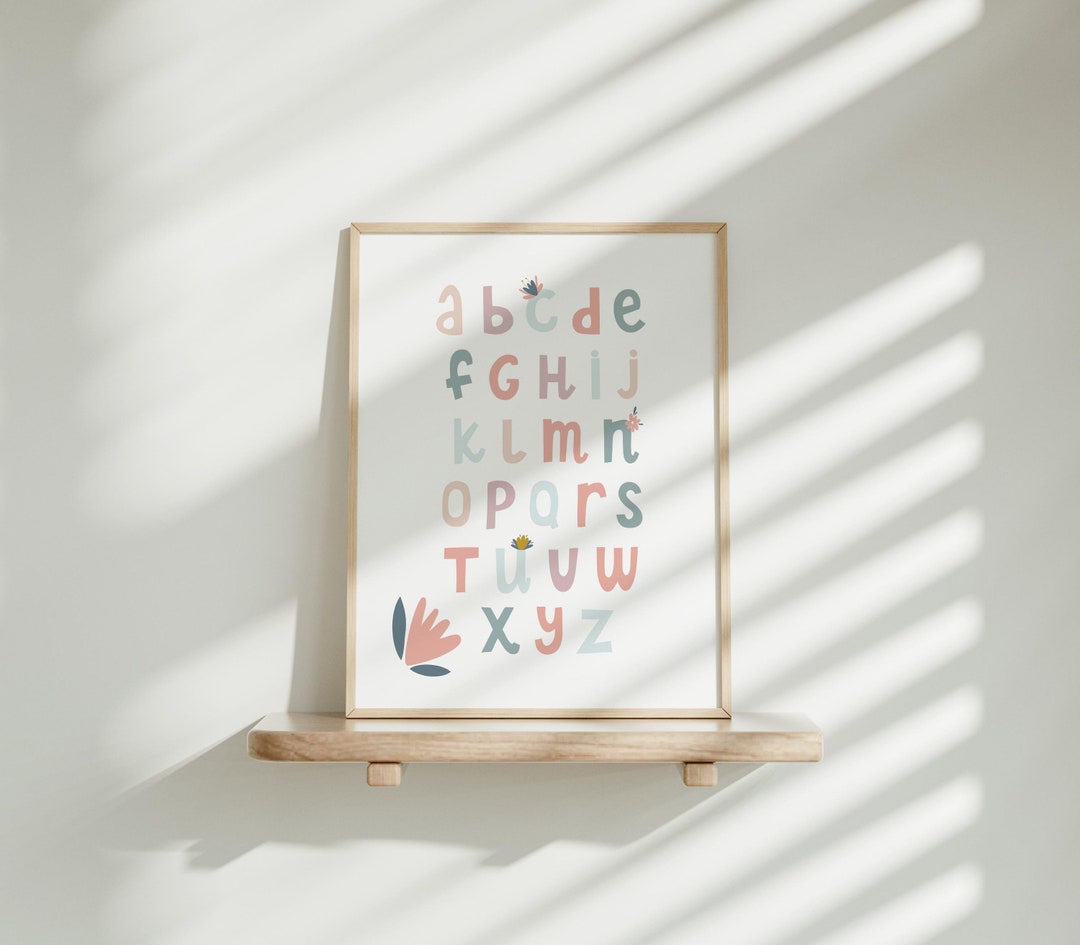 Boho Flower Alphabet Printable Wall Art, Simple and Modern Cottagecore ...