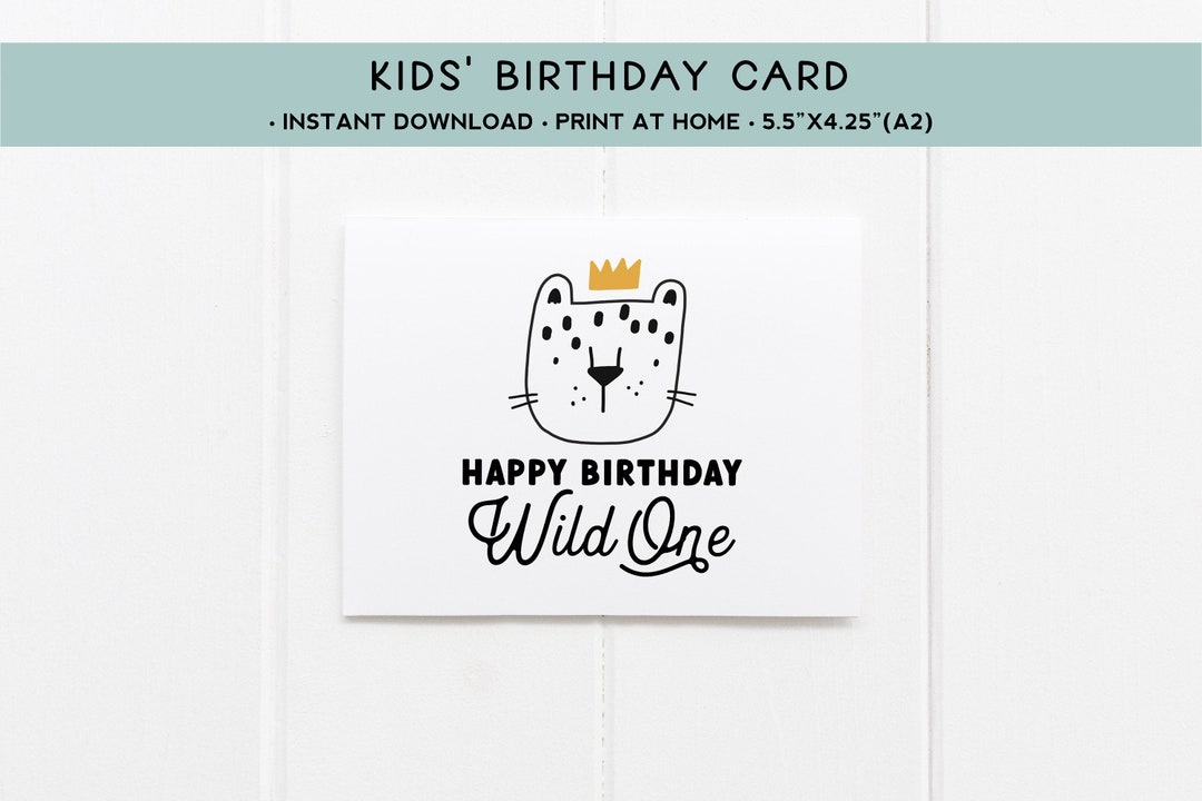 Wild One Birthday Card PRINTABLE Happy Birthday Wild One Card Kids Lion ...