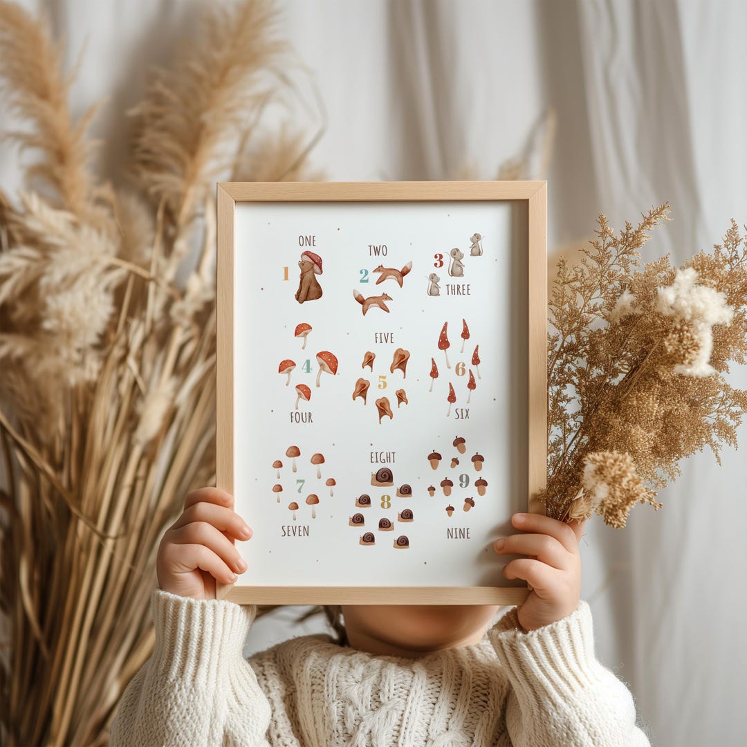 Woodland Animal Numbers Print: Neutral Nursery Decor, Educational ...