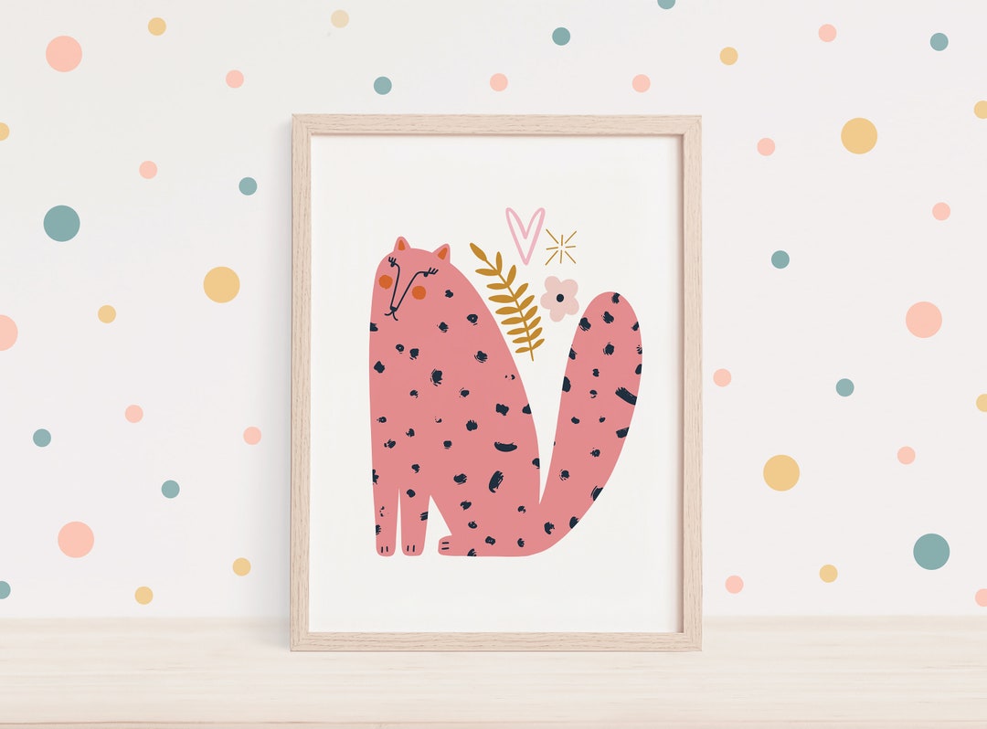 Boho Pink Cat Print: Girls Nursery Wall Art (digital Download) - Etsy