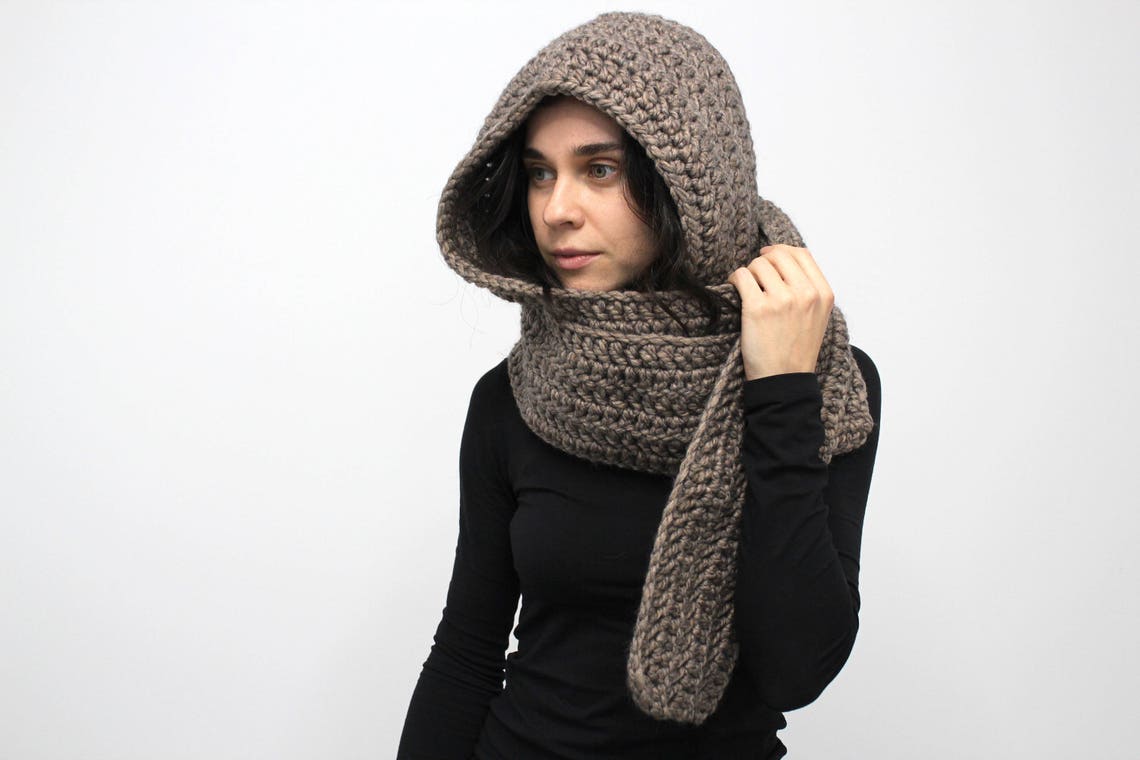 Women's Chunky Scood, Beige Scoodie, Hooded Scarf, Women's Hooded Scarf ...