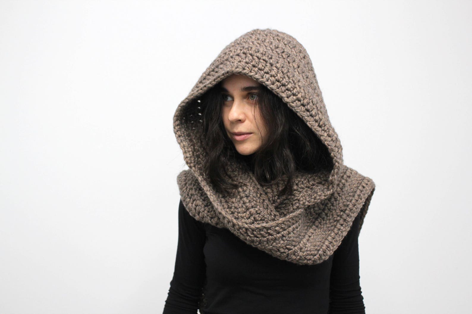 Women's Chunky Scood, Beige Scoodie, Hooded Scarf, Women's Hooded Scarf ...