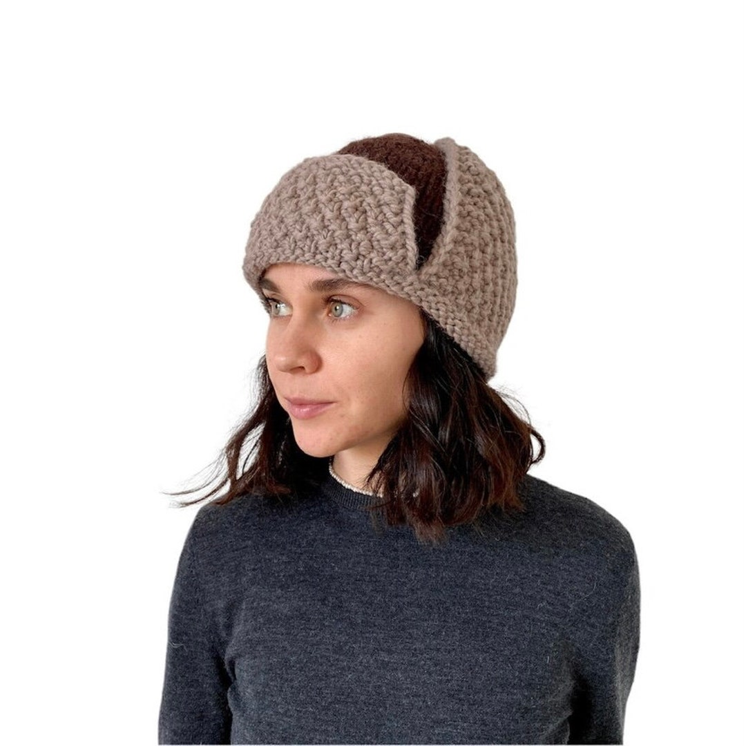 Handmade Ear Flap Hat Brown Color Wool Soft Knit Trapper Hat for Women ...