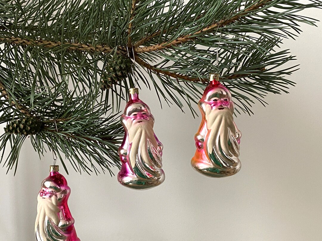 Santa Claus Glass Vintage Christmas Tree Ornament Cute Silver Xmas Home ...