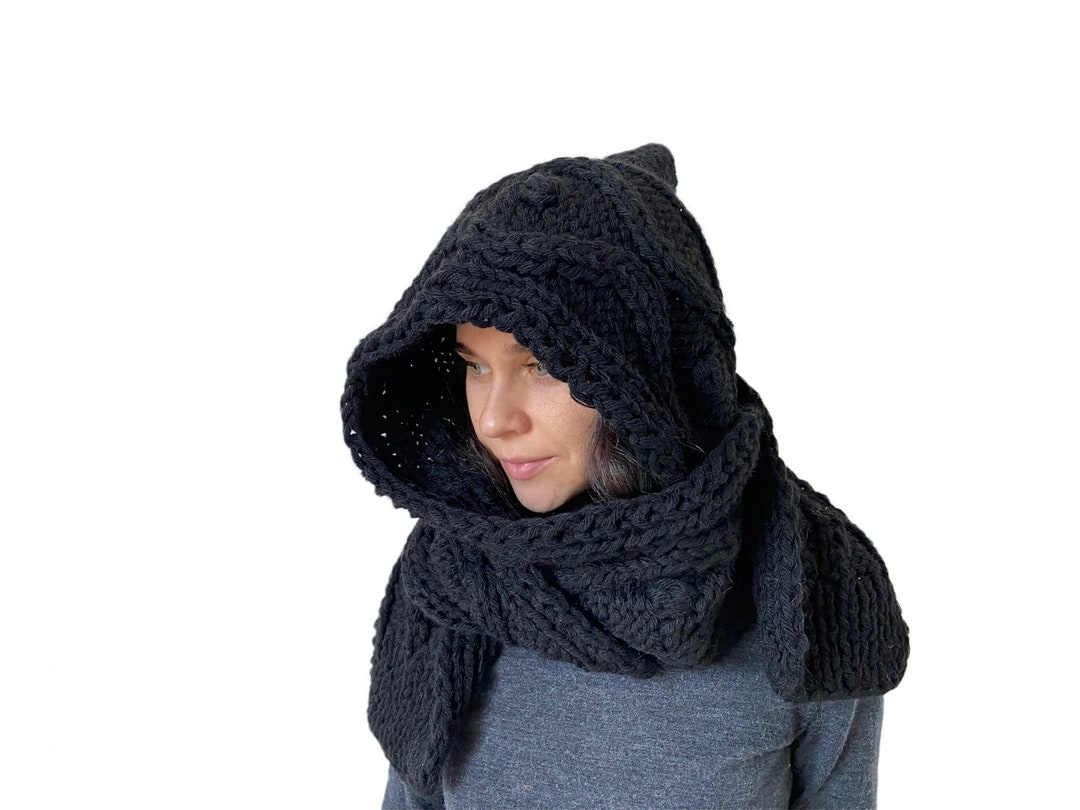Hooded Scarf. Long Scarf. Wool Scarf. Chunky Scarf. Scoodie Scarf. Wool ...