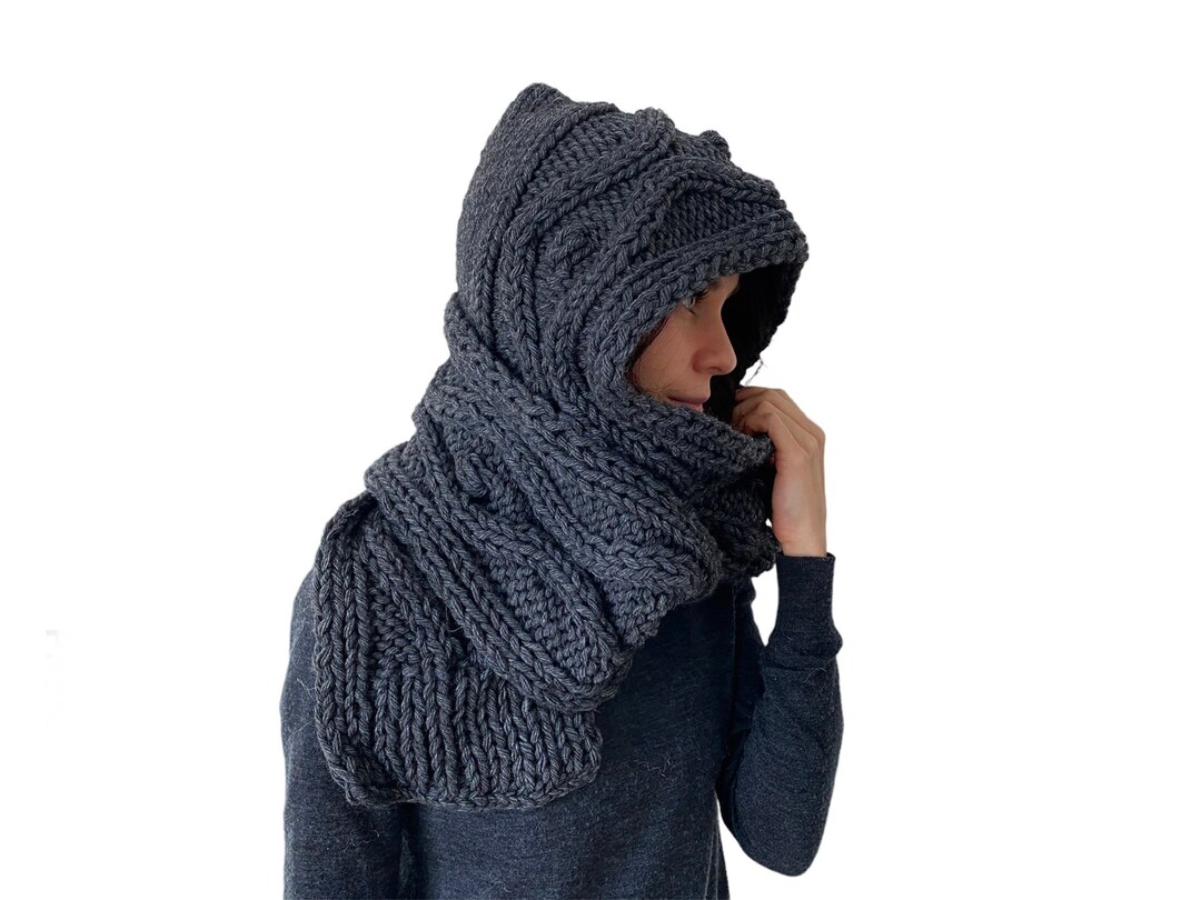 Hooded Scarf. Long Scarf. Wool Scarf. Chunky Scarf. Scoodie Scarf. Wool ...