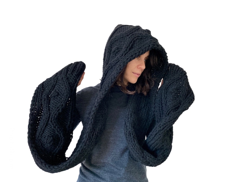 Hooded Scarf. Long Scarf. Wool Scarf. Chunky Scarf. Scoodie Scarf. Wool ...