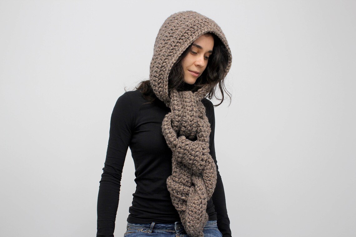 Women's Chunky Scood Beige Scoodie Hooded Scarf - Etsy