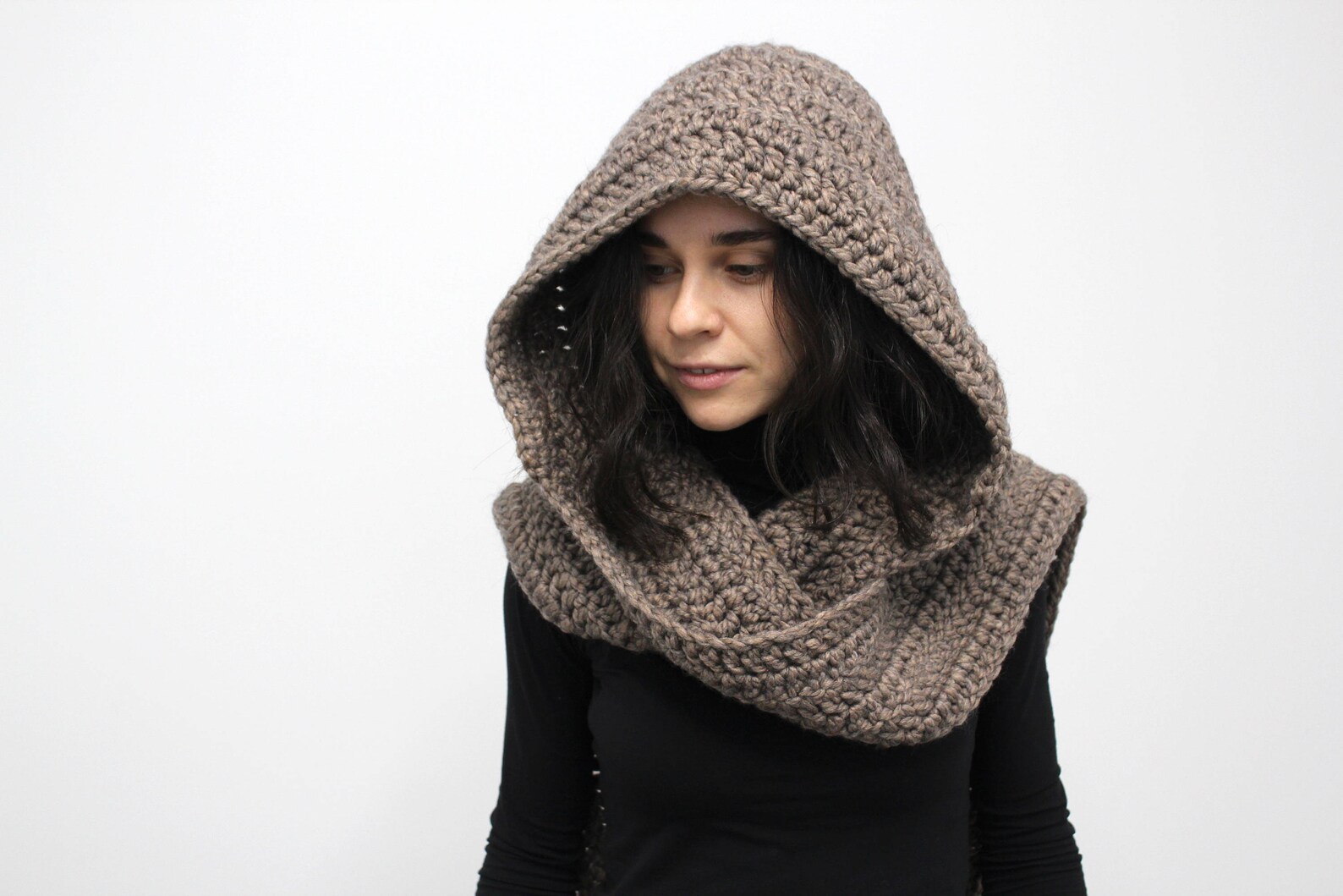 Women's Chunky Scood, Beige Scoodie, Hooded Scarf, Women's Hooded Scarf ...